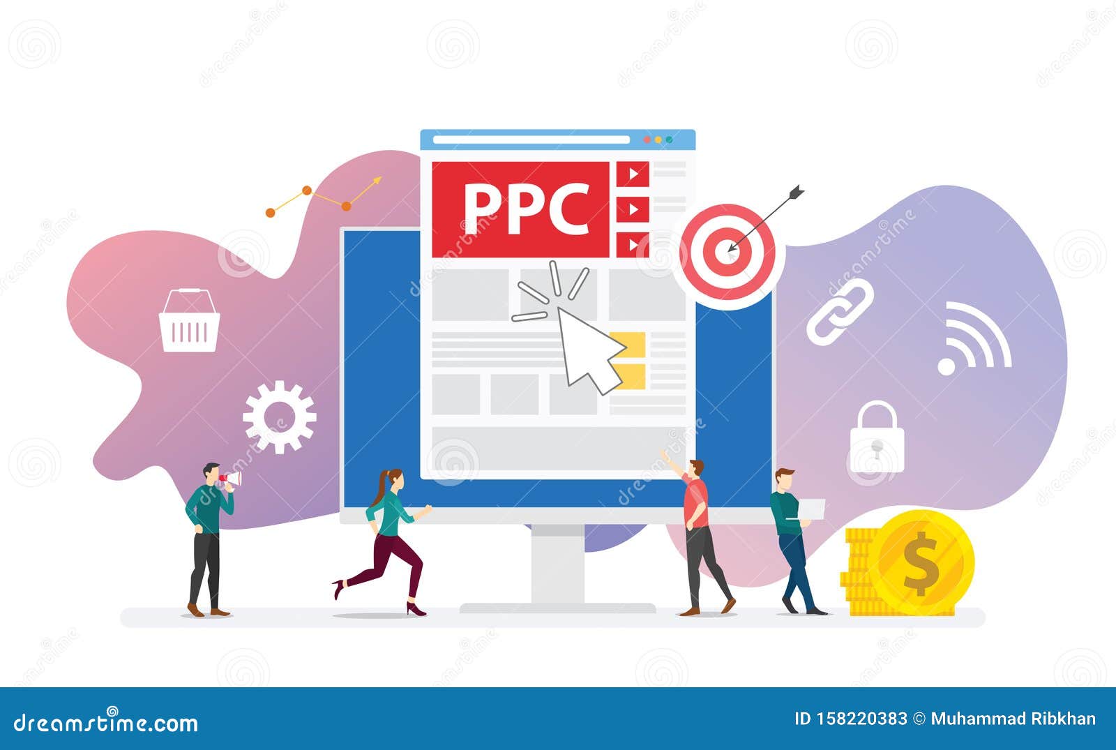 Ppc Pay Per Click Technology Advertising or Advertisement Concept with ...