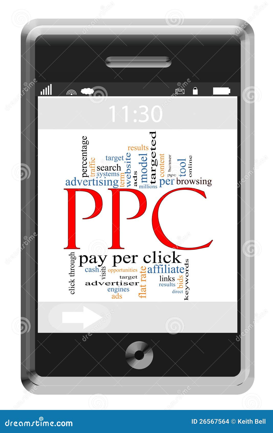 PPC Word Cloud Concept on Touchscreen Phone Stock Illustration ...