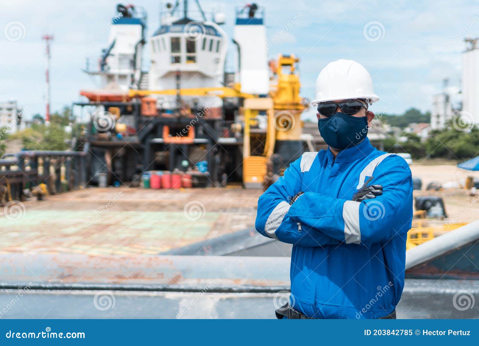 PPE Deck Officer with Protective Mask and Personal Protective Equipment ...