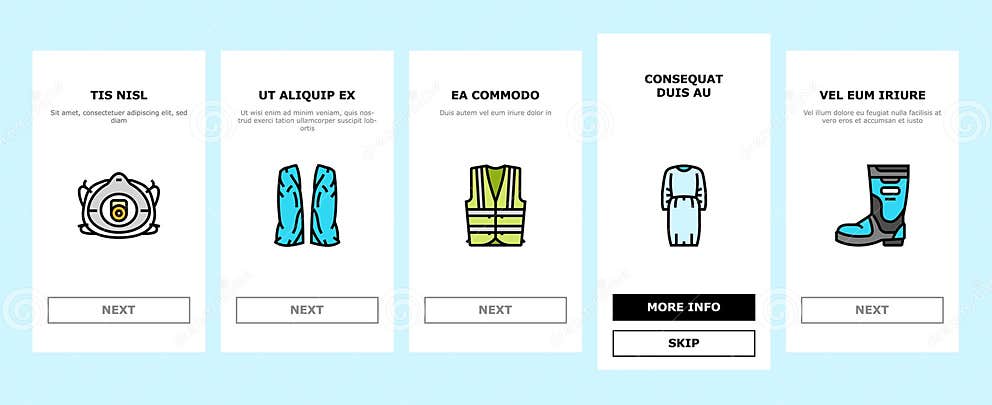 Ppe Protective Safety Kit Onboarding Icons Set Vector Stock Illustration - Illustration of apron ...