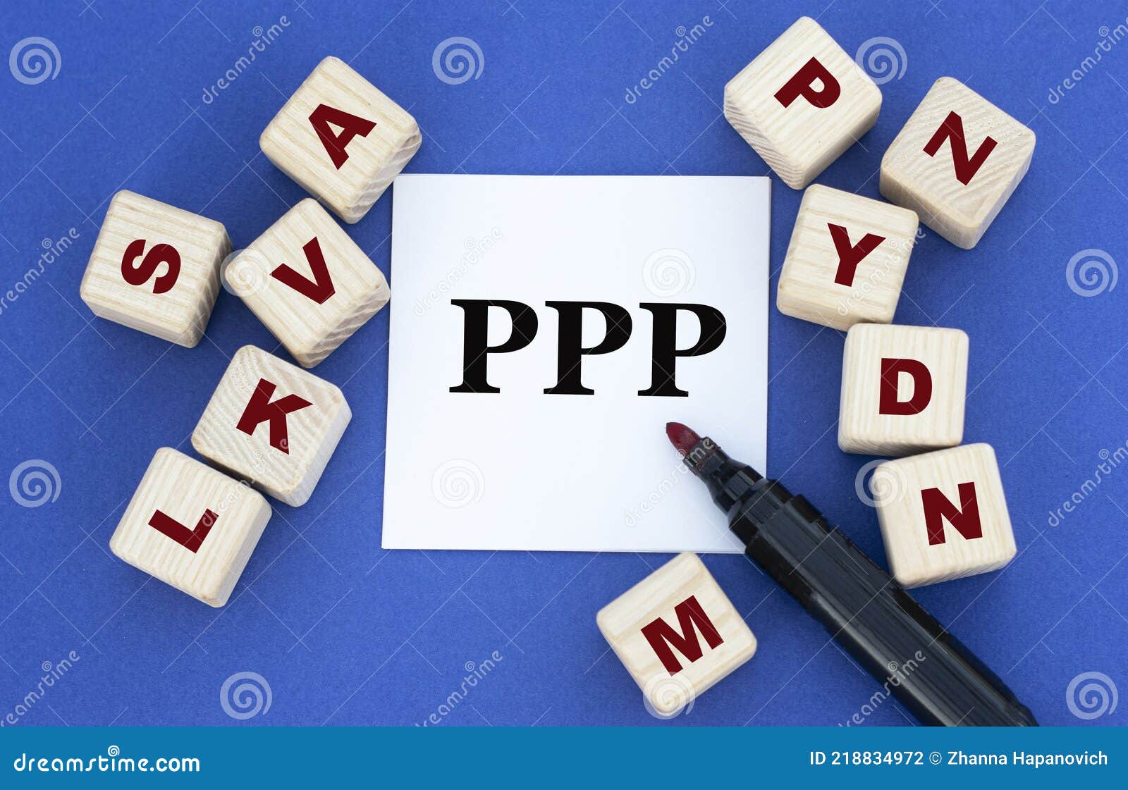 PPP - Acronym on a White Sheet on a Blue Background with Lying Cubes ...