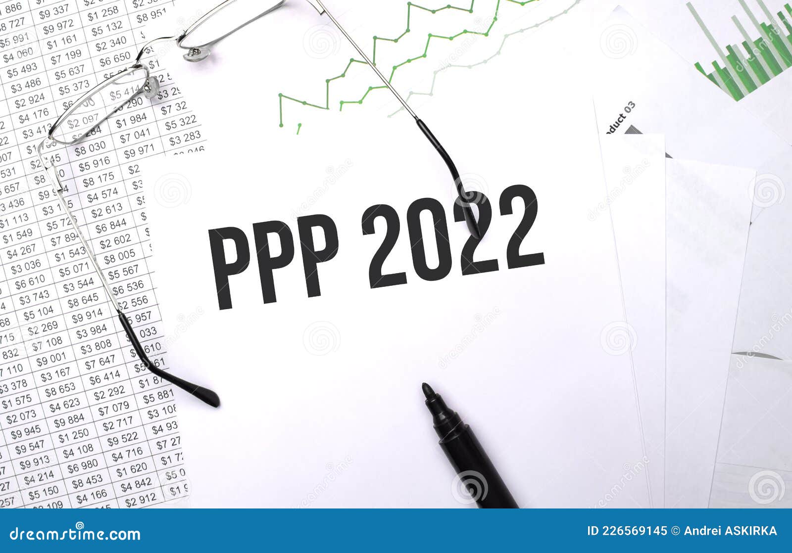 Ppp 2022 . Conceptual Background with Chart ,papers, Pen and Glasses ...