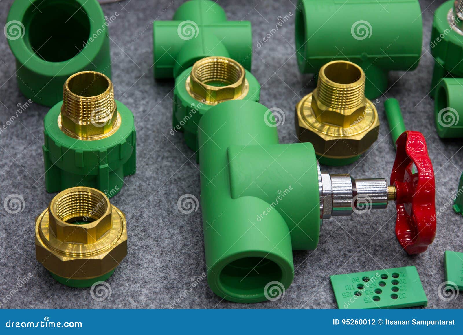 PPR pipe fittings stock photo. Image of green, polypropylene - 95260012