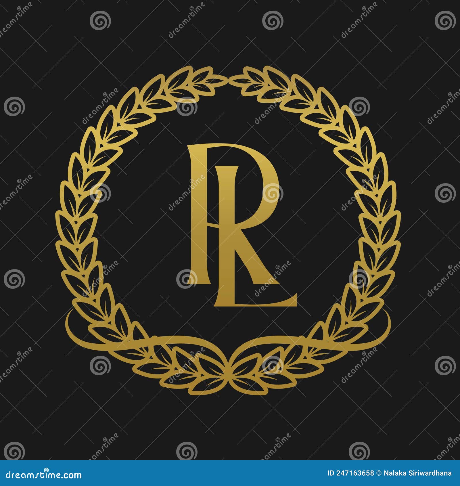 RL Letter Logo with Gold Laurel Wreath. Stock Vector - Illustration of ...