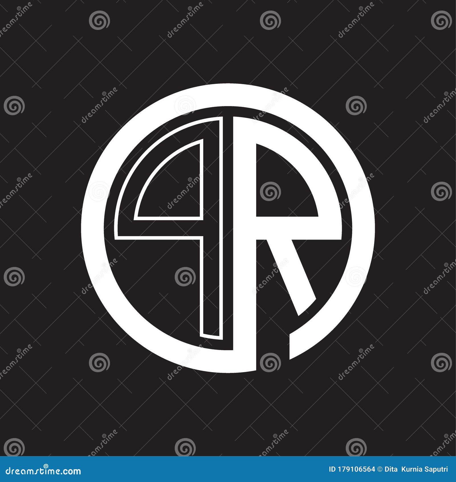 PR Logo with Circle Rounded Negative Space Design Template Stock ...