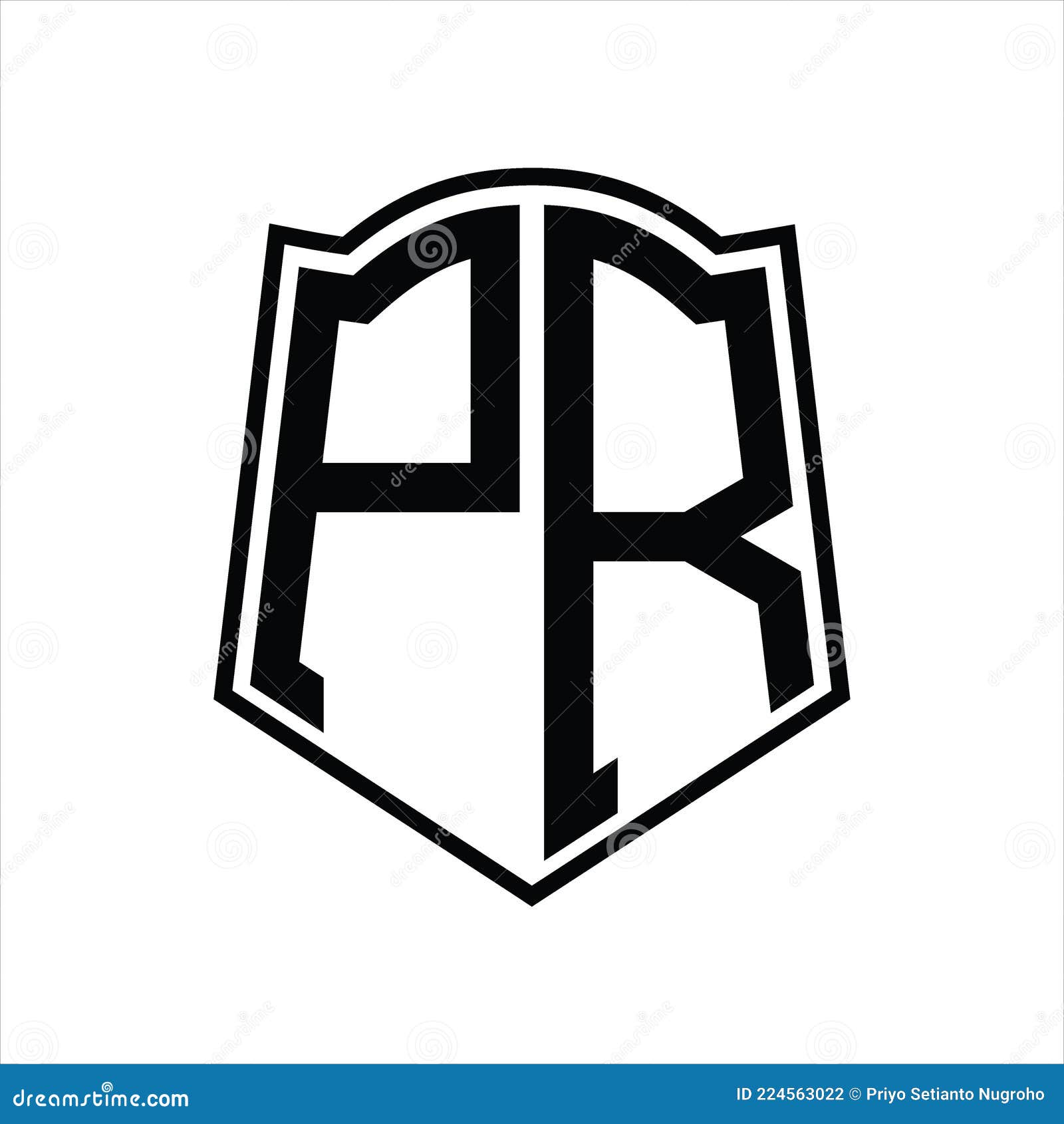 PR Logo Monogram with Shield Shape Outline Design Template Stock Vector ...