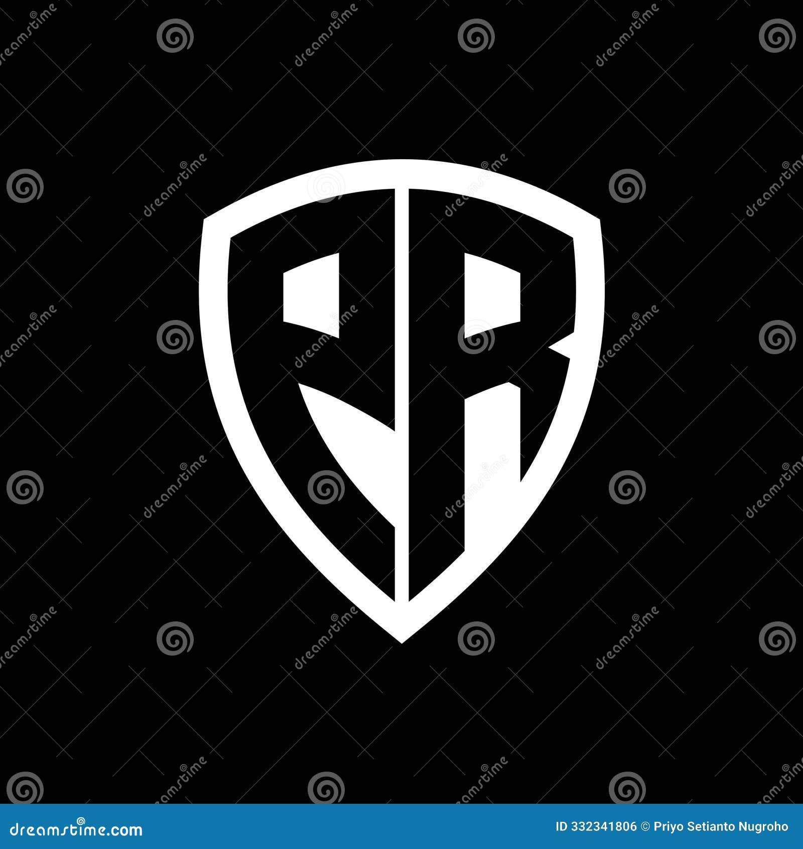 PR Monogram Logo with Bold Letters Shield Shape with Black and White ...