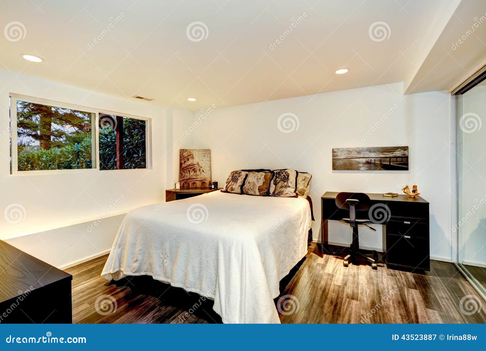 Practical Bedroom Interior Design with Office Area Stock Image - Image ...