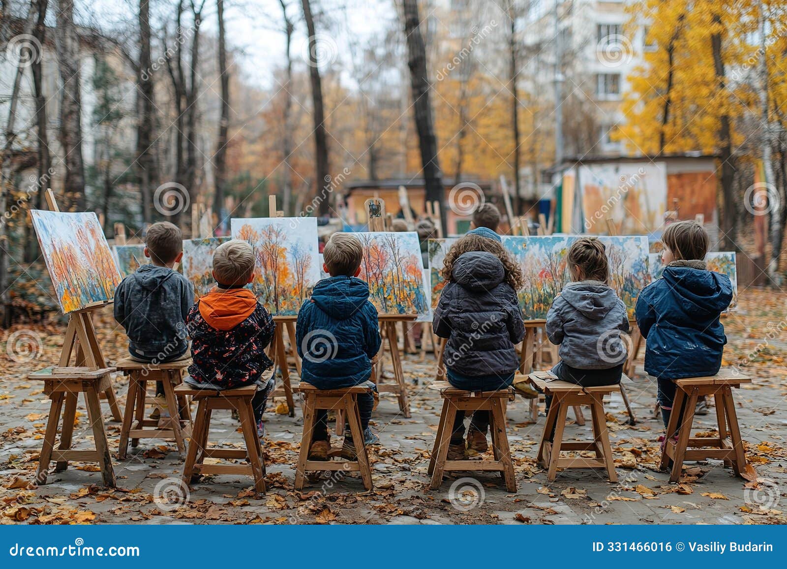 Practical Class. Positive Nice Children Drawing Pictures while ...