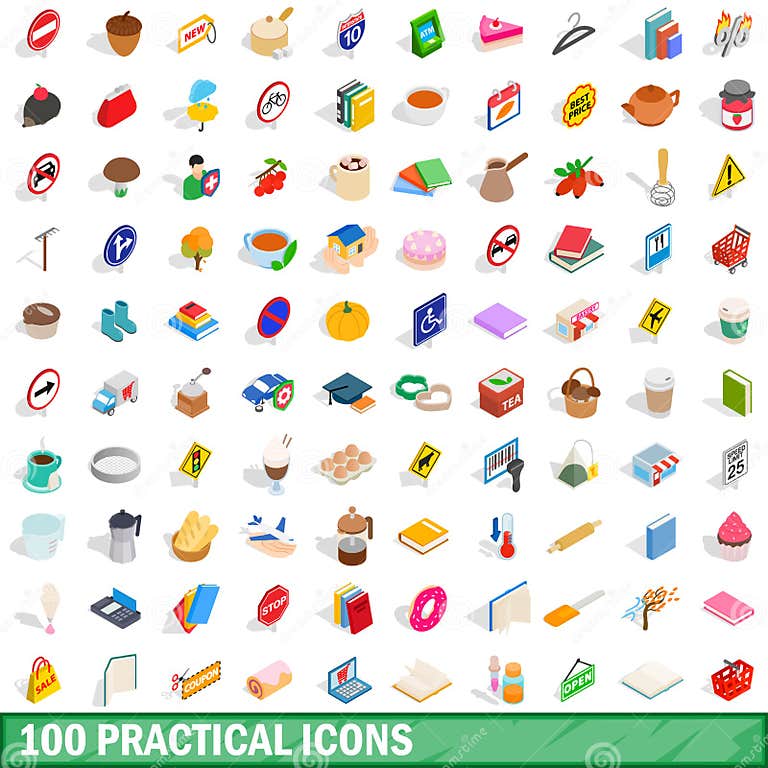 100 Practical Icons Set, Isometric 3d Style Stock Vector - Illustration ...