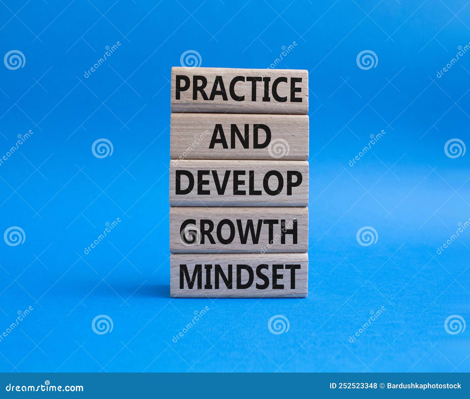 Practice and Develop Growth Mindset Symbol. Wooden Blocks with Words ...