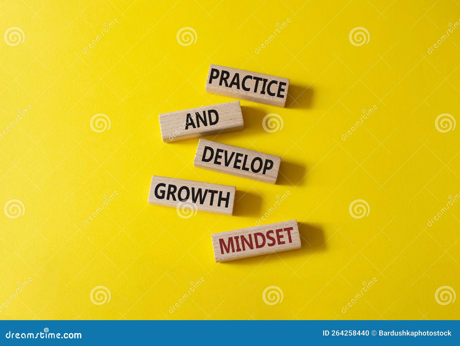 Practice and Develop Growth Mindset Symbol. Wooden Blocks with Words ...