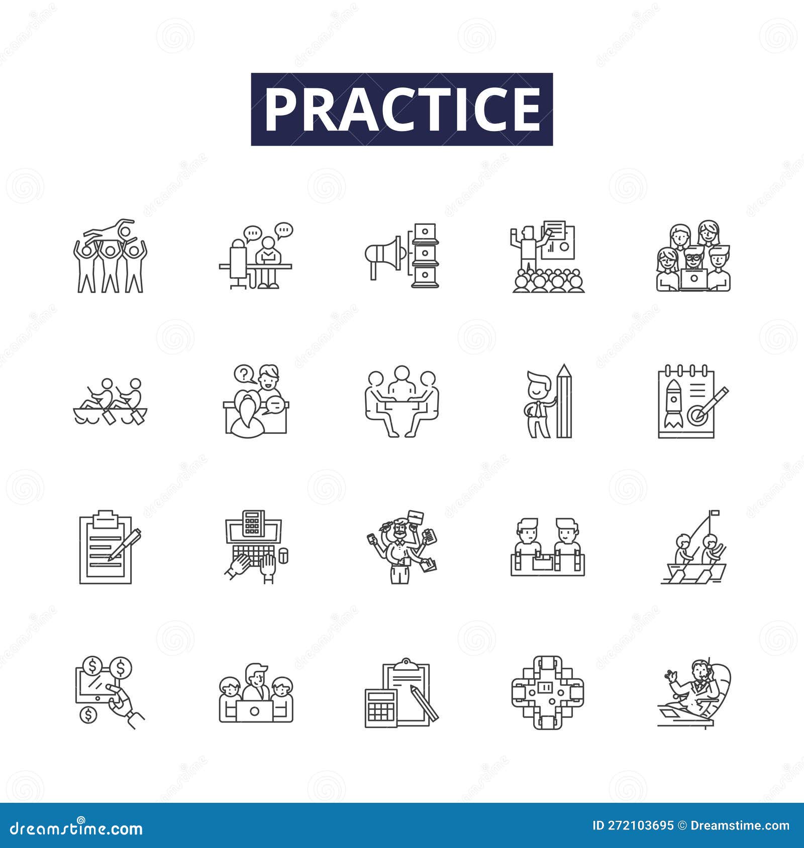 Practice Line Vector Icons and Signs. Rehearse, Exercise, Repeat ...