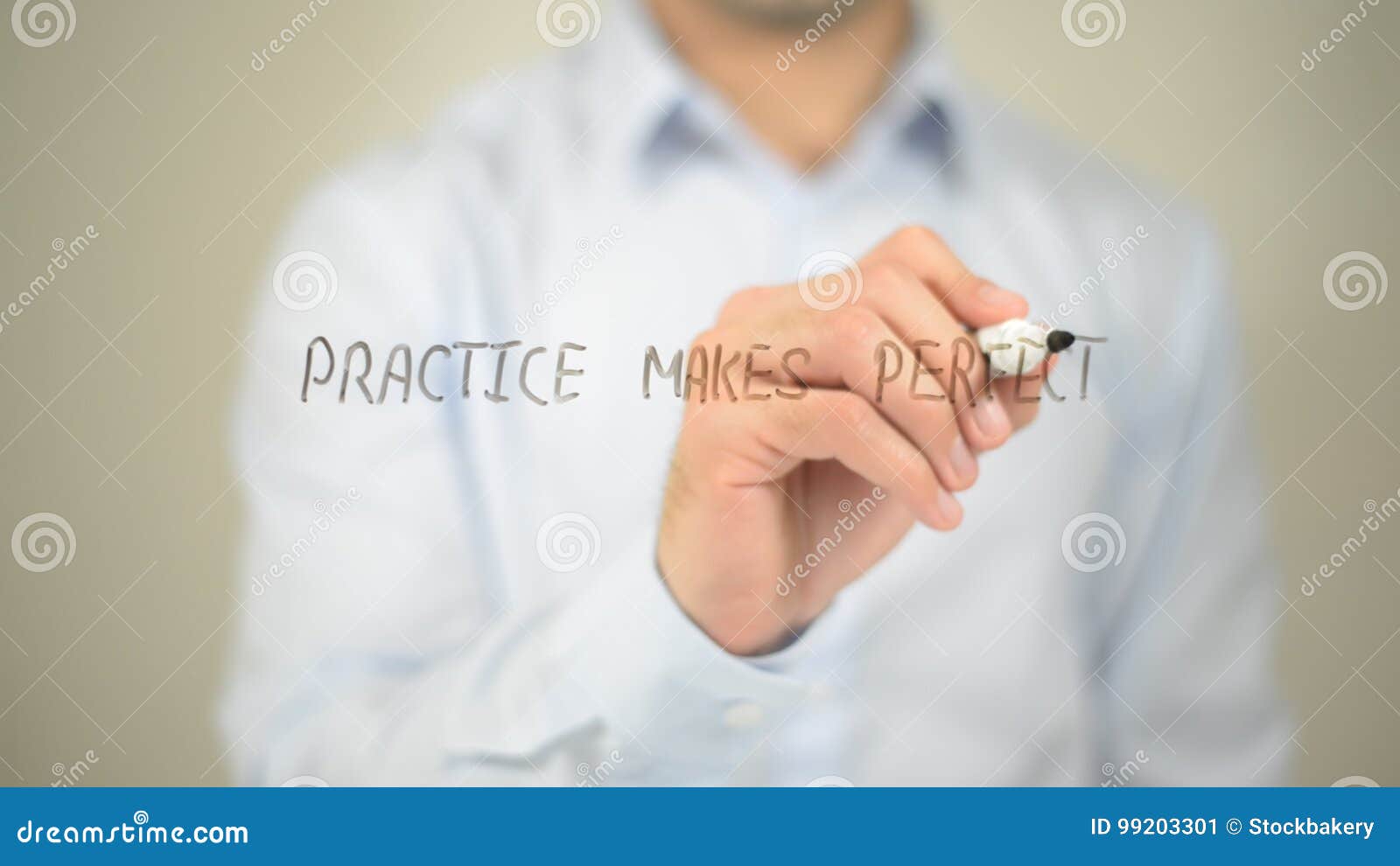 Practice Makes Perfect , Man Writing on Transparent Screen Stock Image ...
