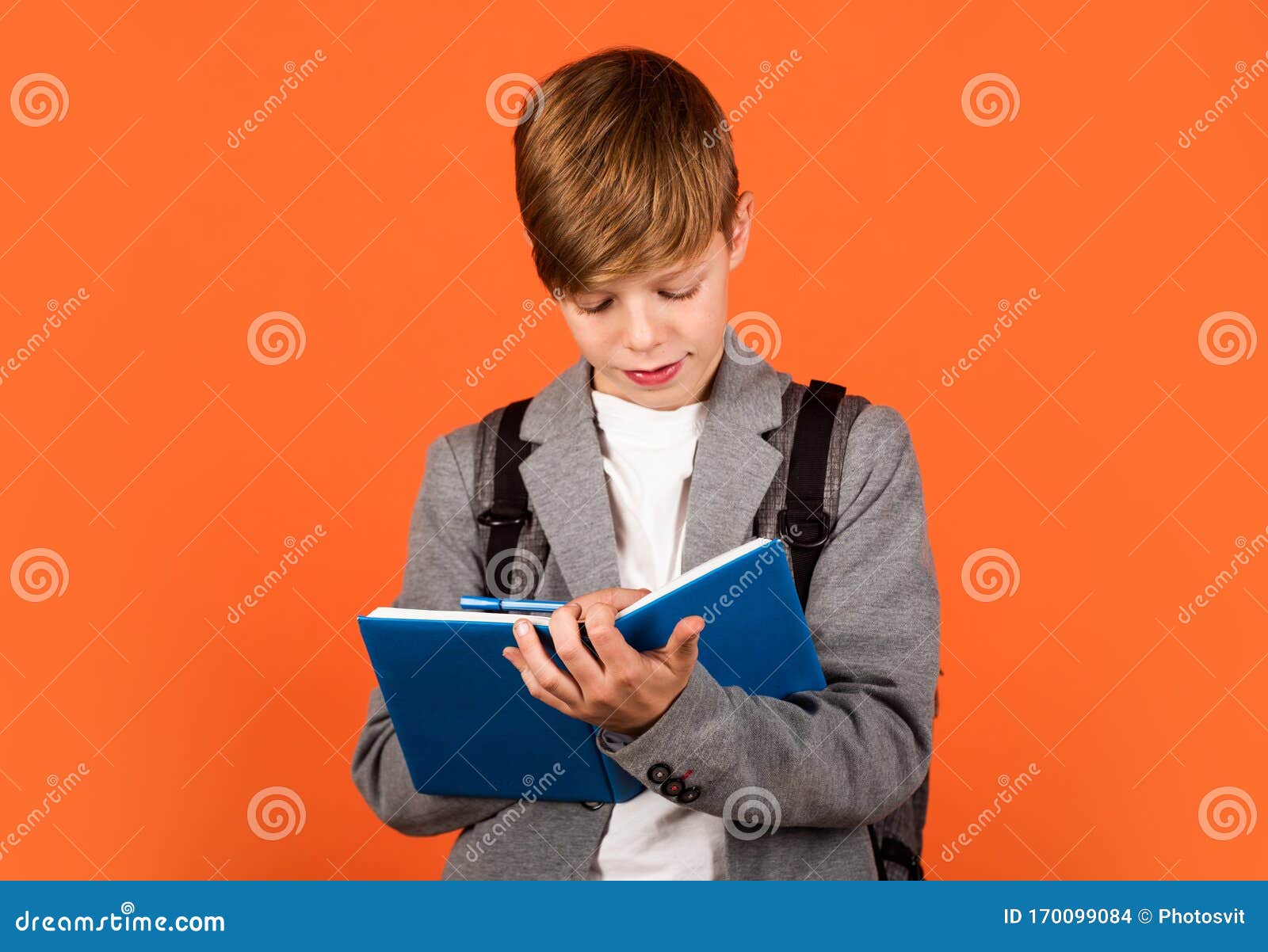 Practice Makes Perfect. Small Child Do Homework. Little Boy Write in ...