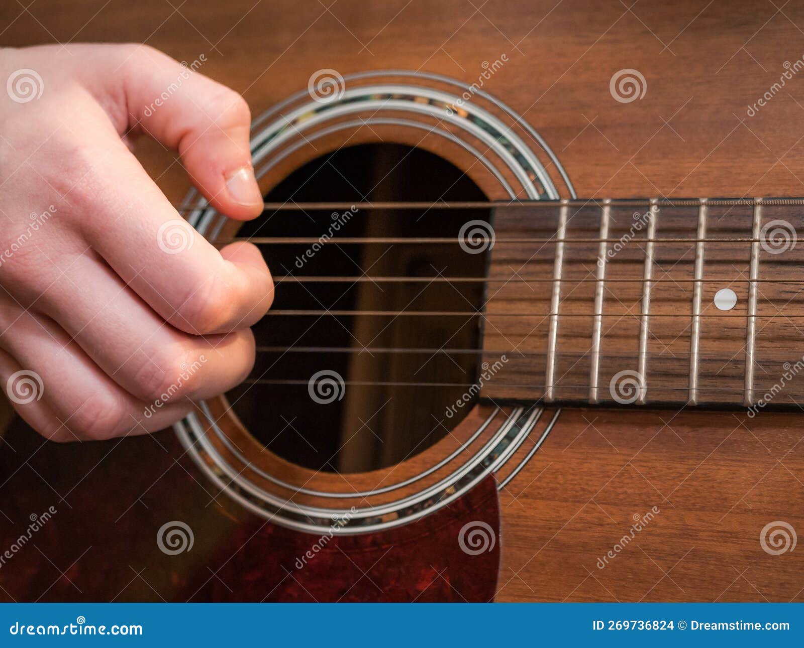 Practice Playing the Acoustic Guitar. Hands Playing Guitar and Picking ...