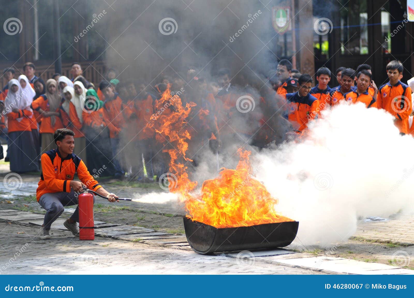 Practice Putting Out the Fire with Extinguishers Light Editorial ...