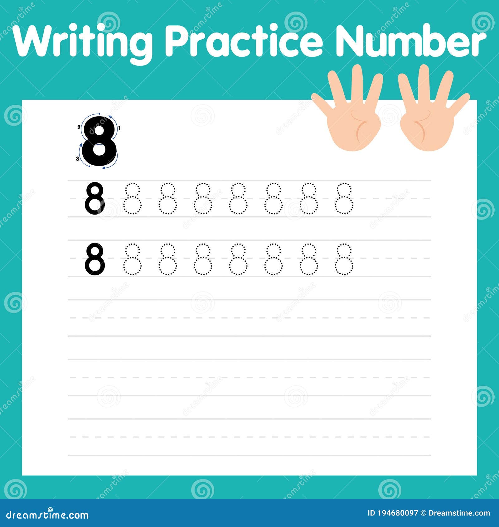 Writing Practice Number Eight Stock Vector - Illustration of early ...