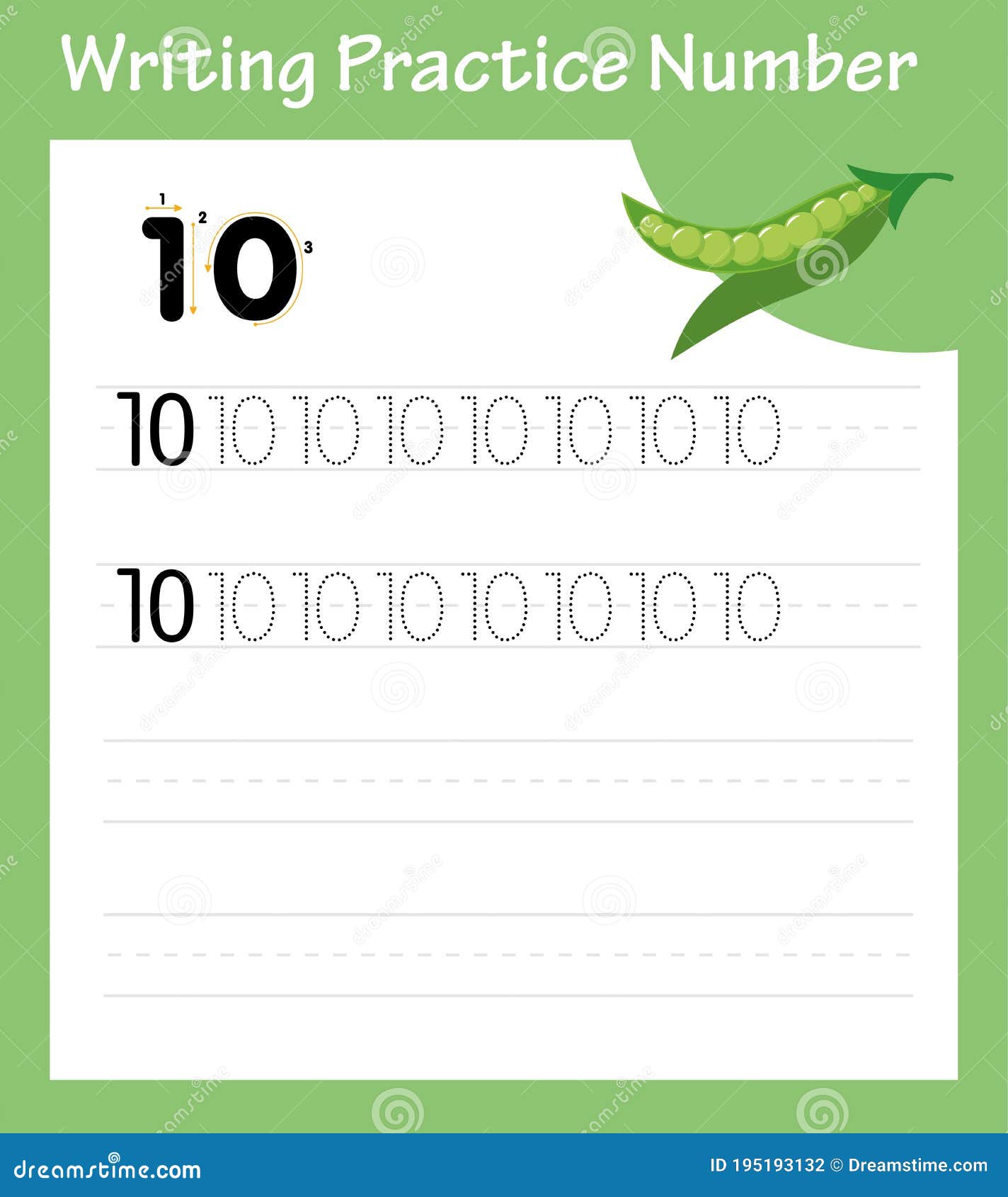 Writing Practice Number Ten Stock Vector - Illustration of education ...