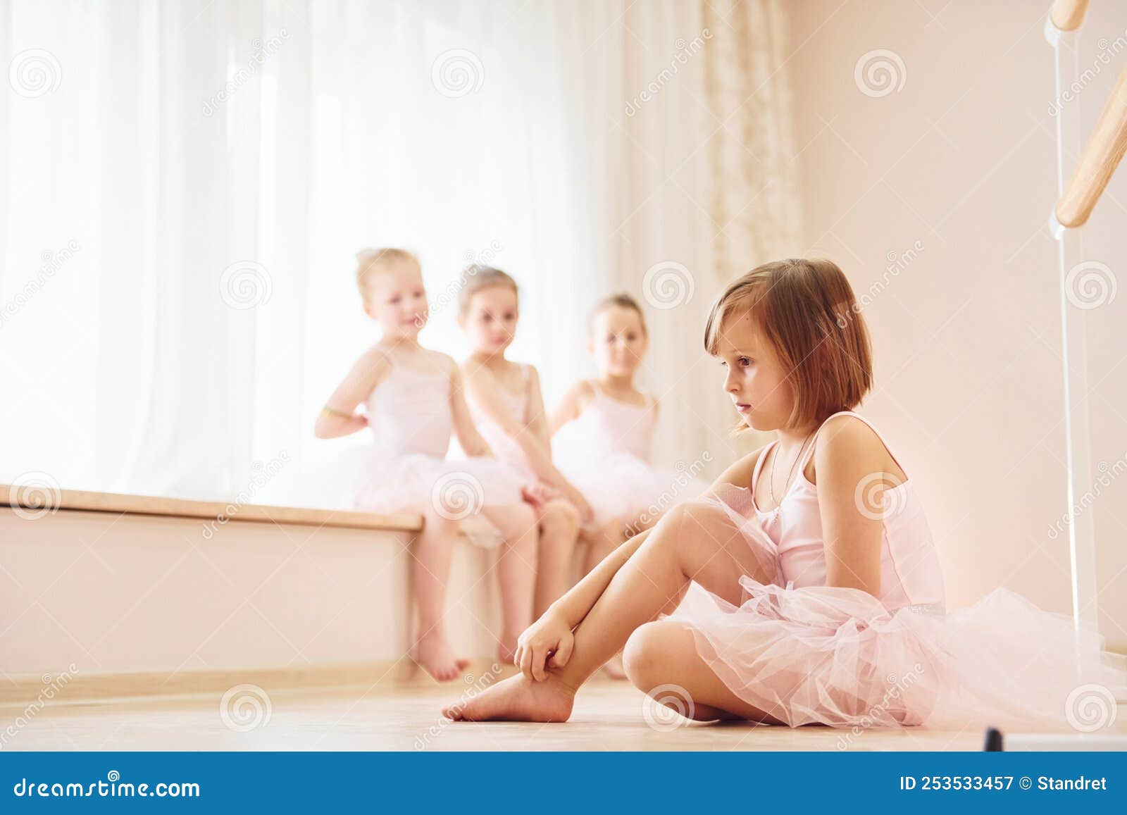 Practicing on the Floor. Little Ballerinas Preparing for Performance Stock Image - Image of ...