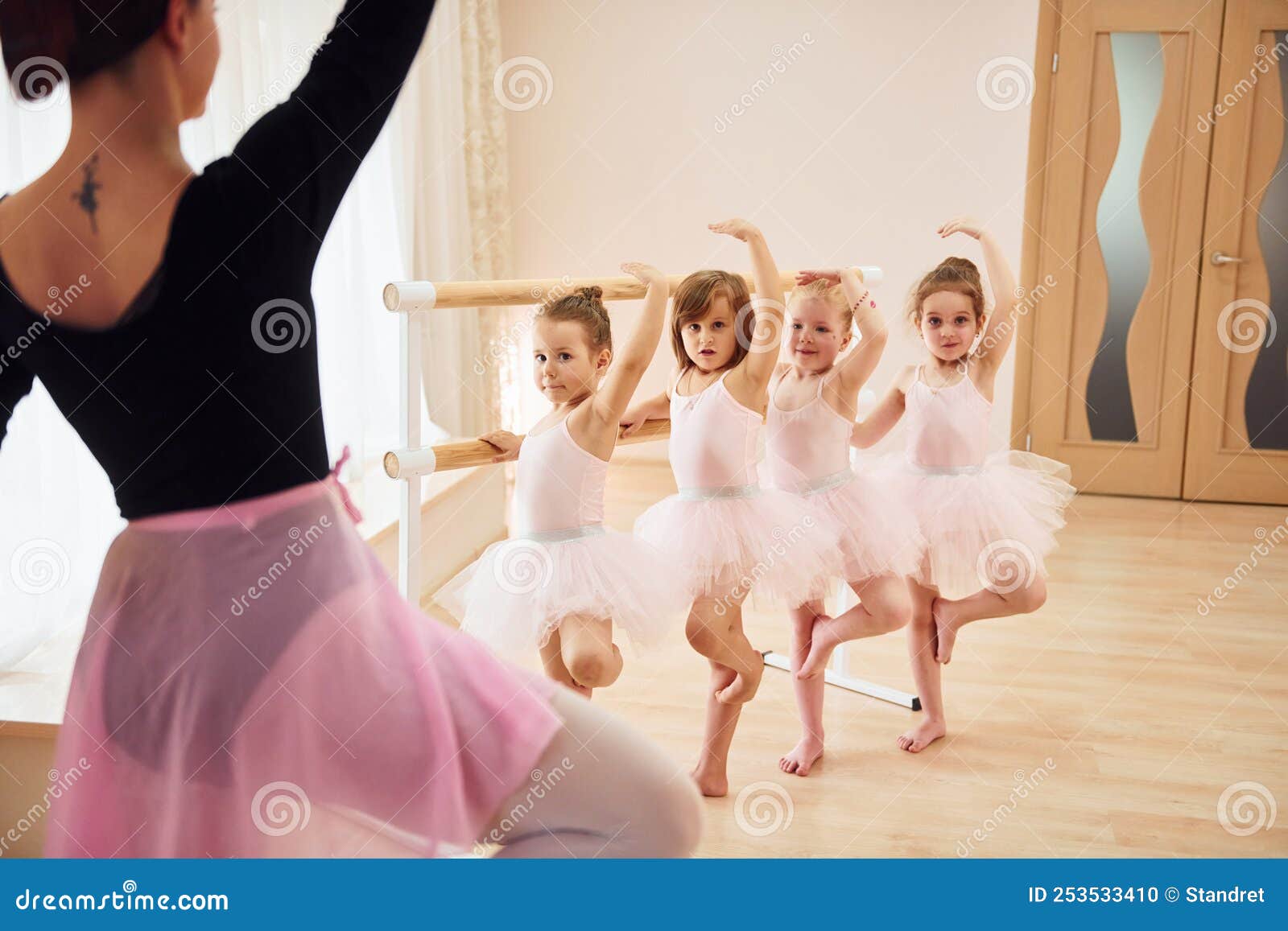 Practicing Pose. Little Ballerinas Preparing for Performance Stock Photo - Image of females ...