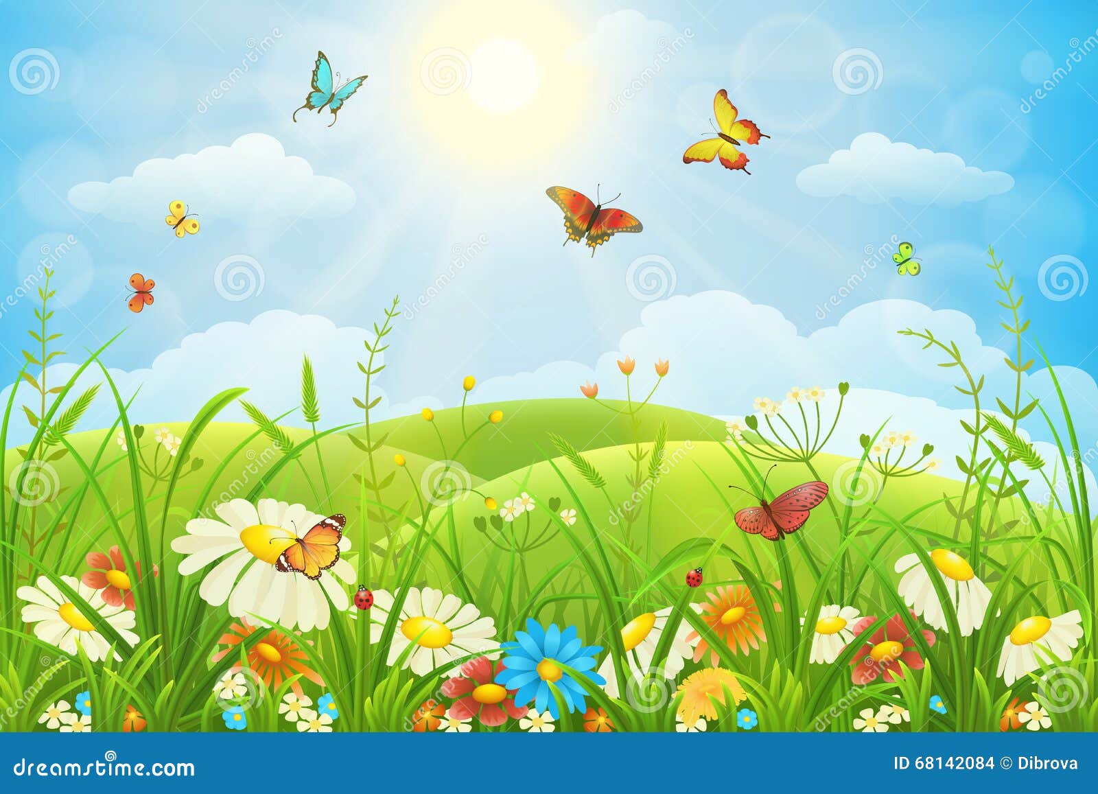 Prado floral ilustración del vector. Ilustración de flor - 68142084