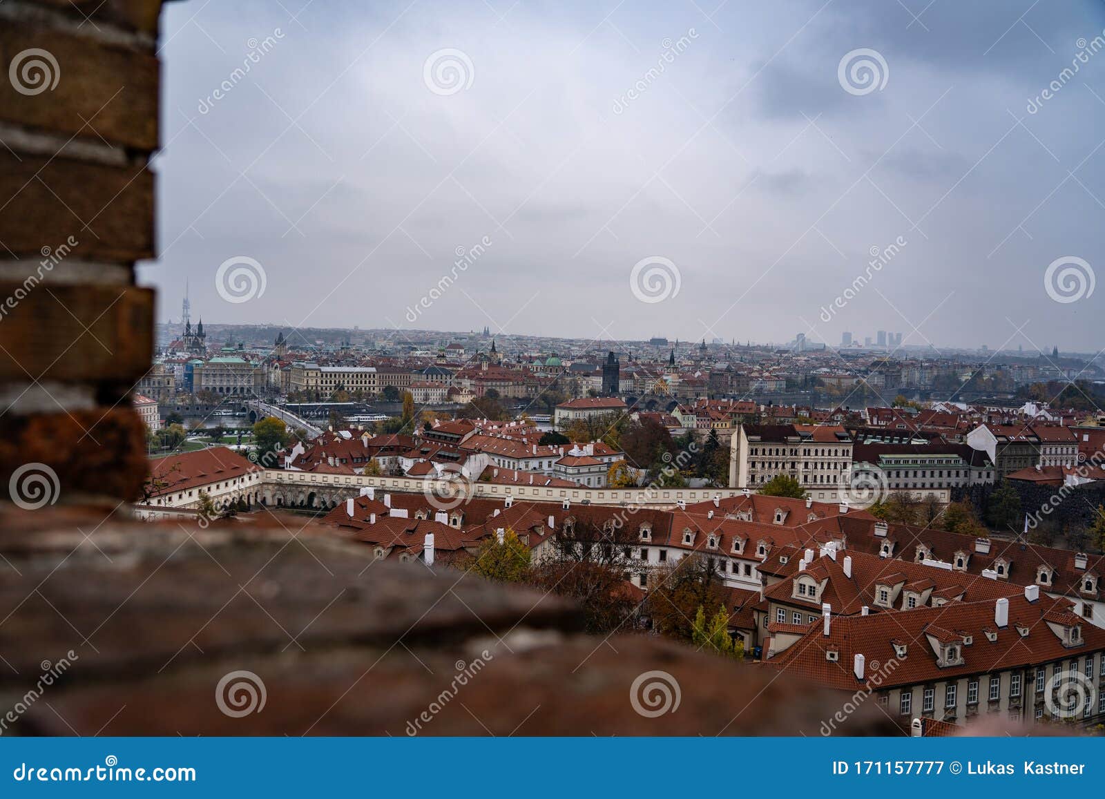 Prague from Above through the Wall of the Castle of Prague Czech ...