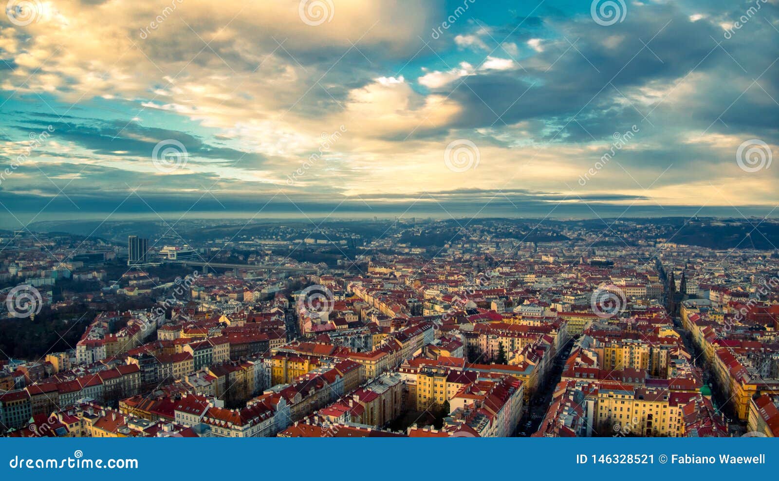 Prague Aerial View Light Rays Stock Image - Image of europe, orange ...