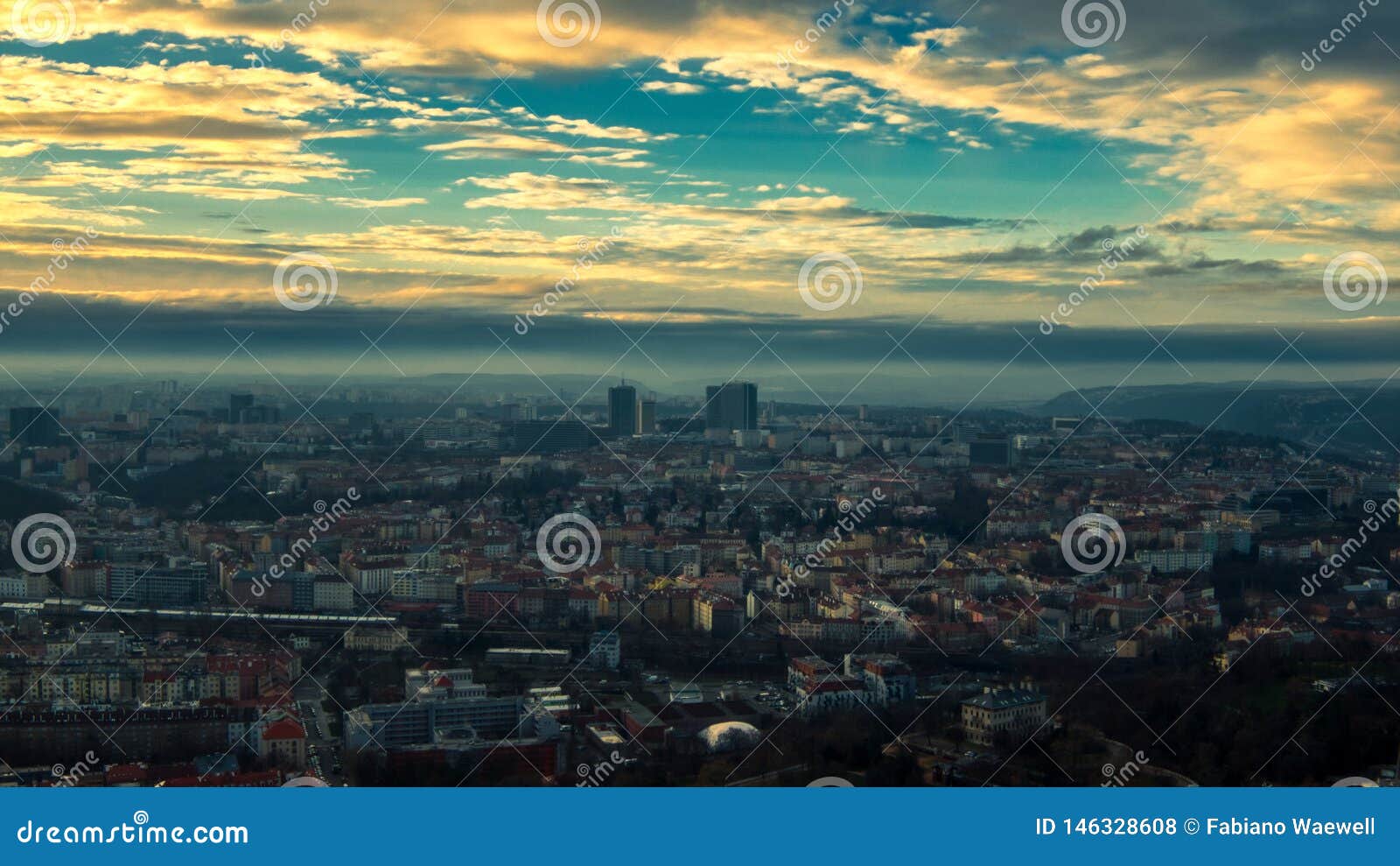 Prague Aerial View Light Rays Stock Photo - Image of cloud, cityscape ...
