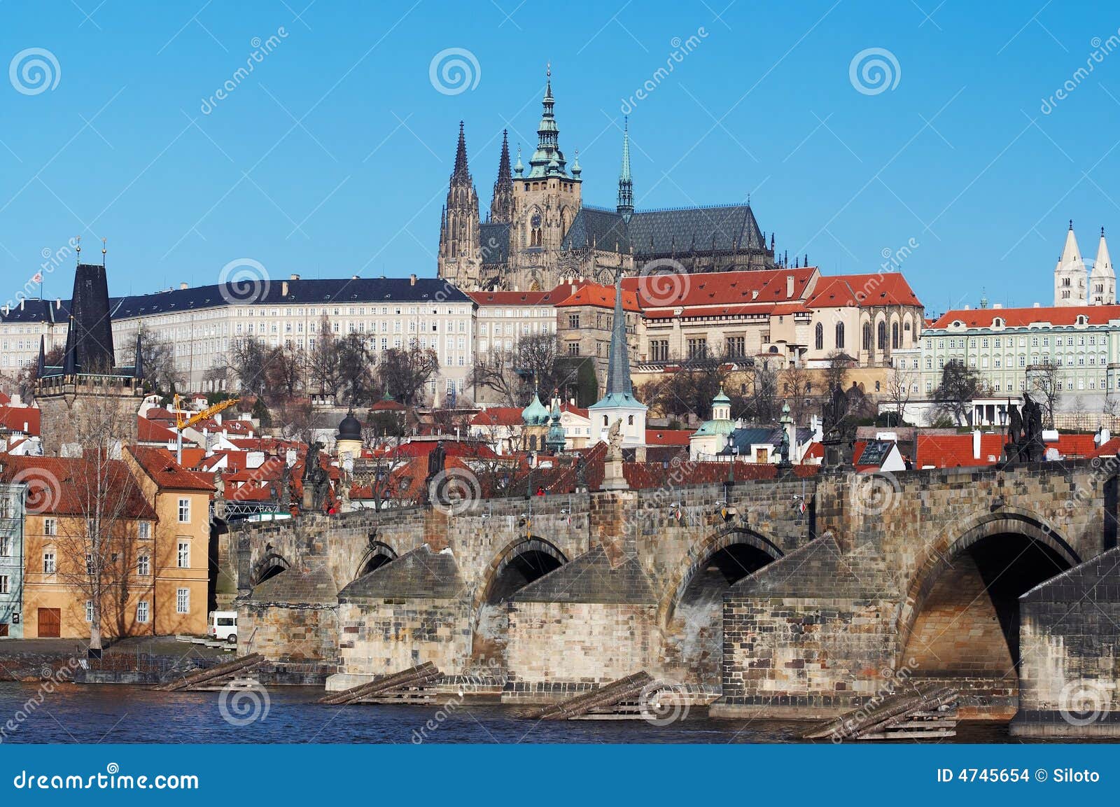 Prague Castle and Charles Bridge Stock Photo - Image of cathedral ...