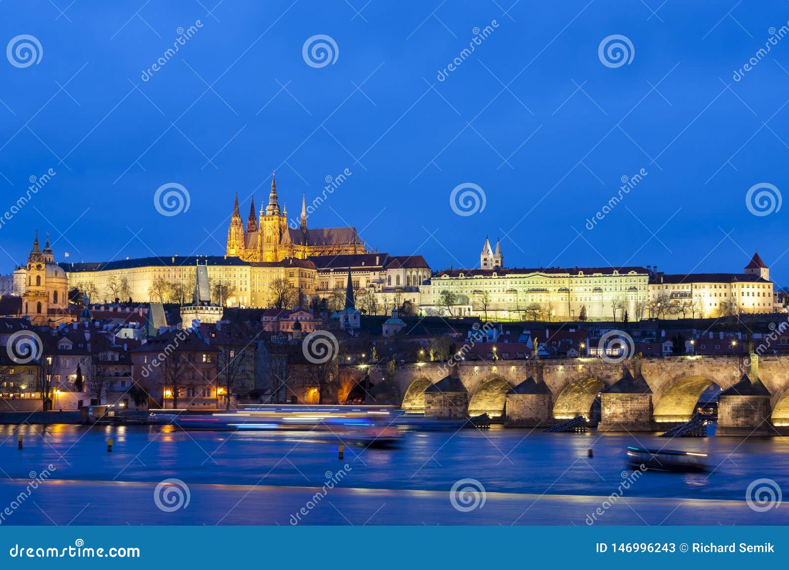 Prague Castle with Charles Bridge, Prague, Czech Republic Stock Image ...