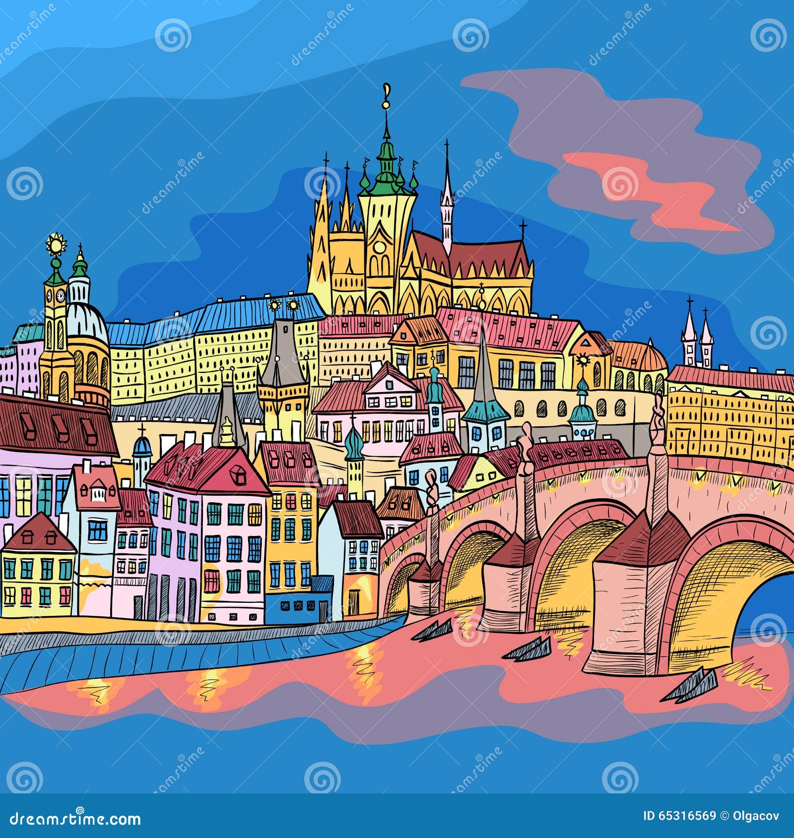 Charles Bridge Prague Icon Cartoon Vector | CartoonDealer.com #145591637