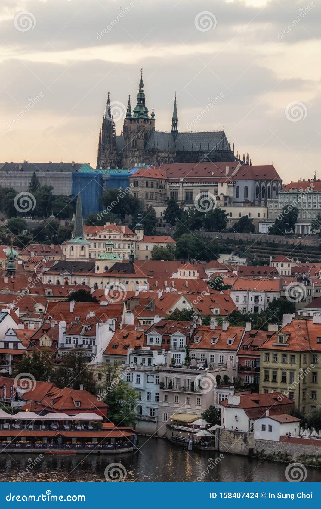 Prague castle sunset view stock photo. Image of rooftop - 158407424