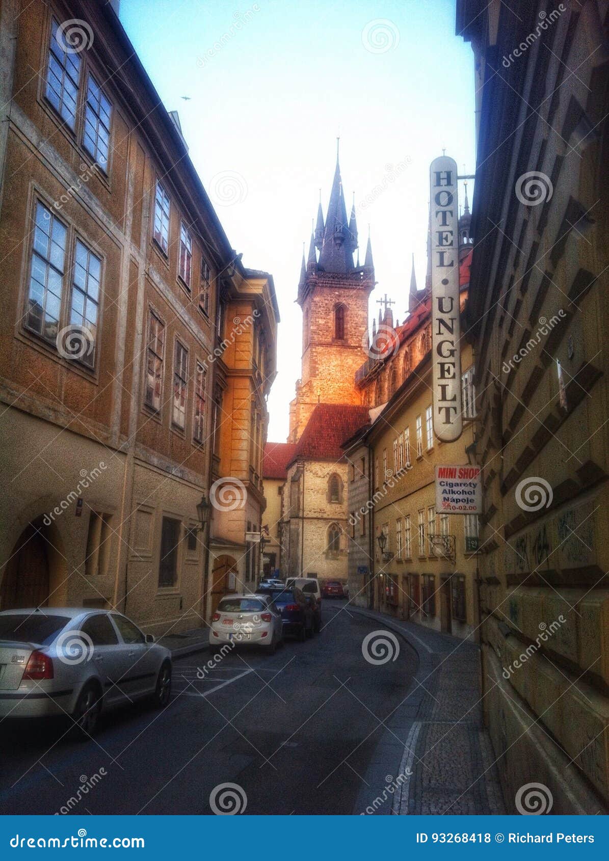 Prague Cathedral Tower Street Scene Editorial Stock Photo - Image of ...