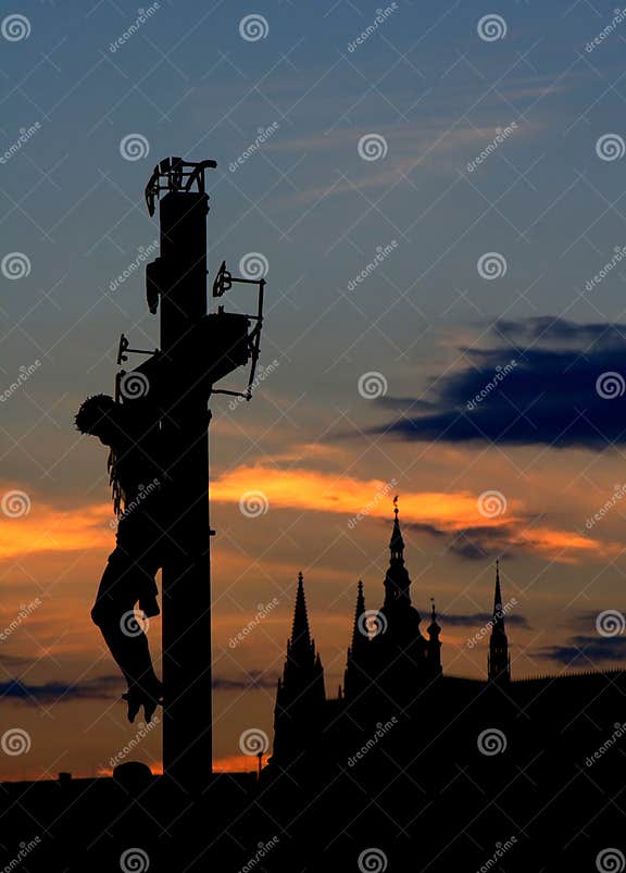 Prague - Charles Bridge - Cross Stock Photo - Image of prague, statuary ...