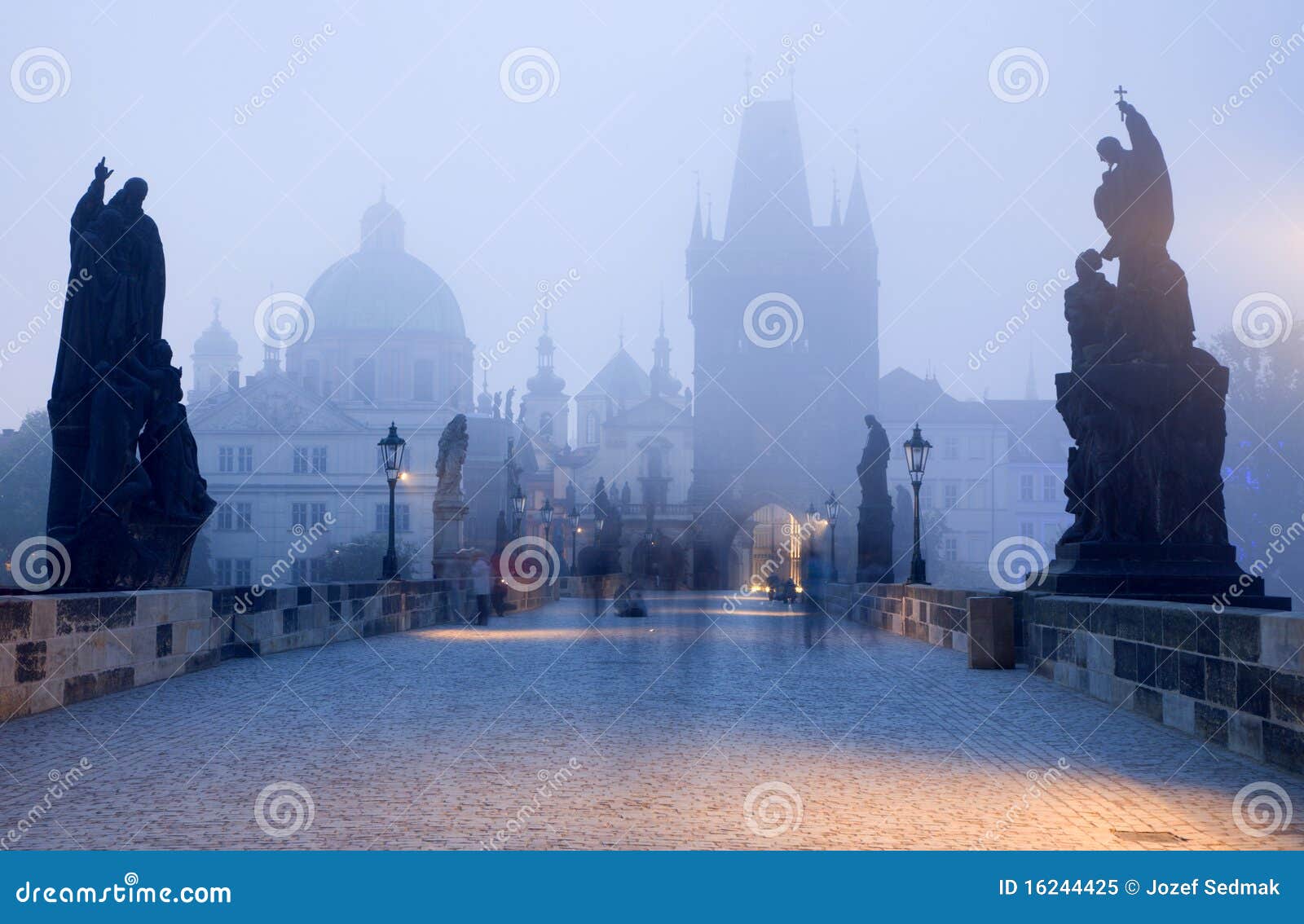 Prague - Charles Bridge in the Morning Fog Stock Image - Image of ...