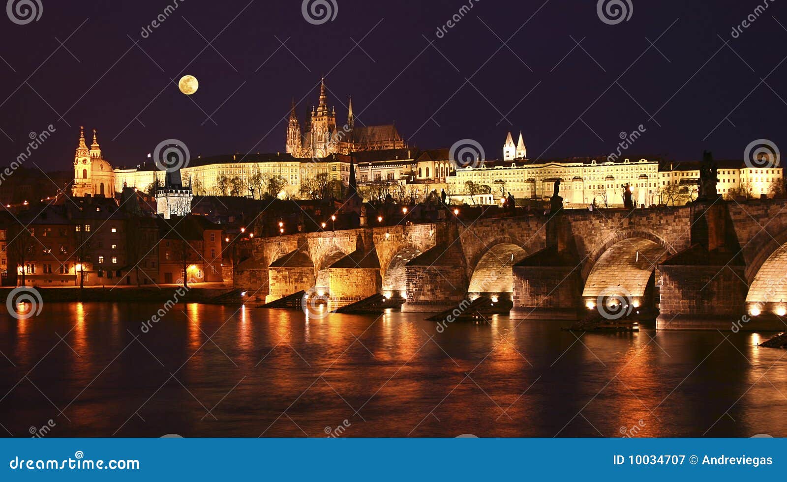 Prague, Charles Bridge at Night Stock Image - Image of cityscape ...