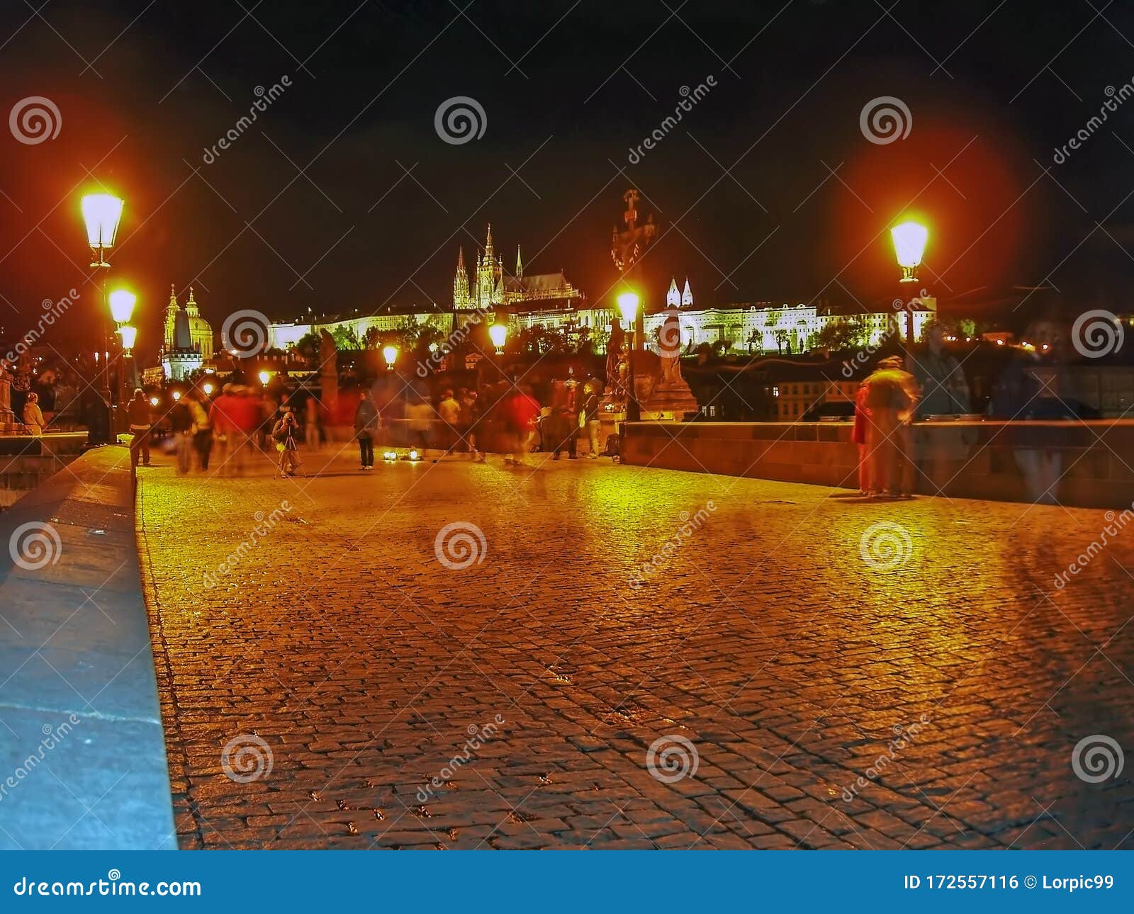 Charles Bridge at Night in Prague Stock Photo - Image of republic ...