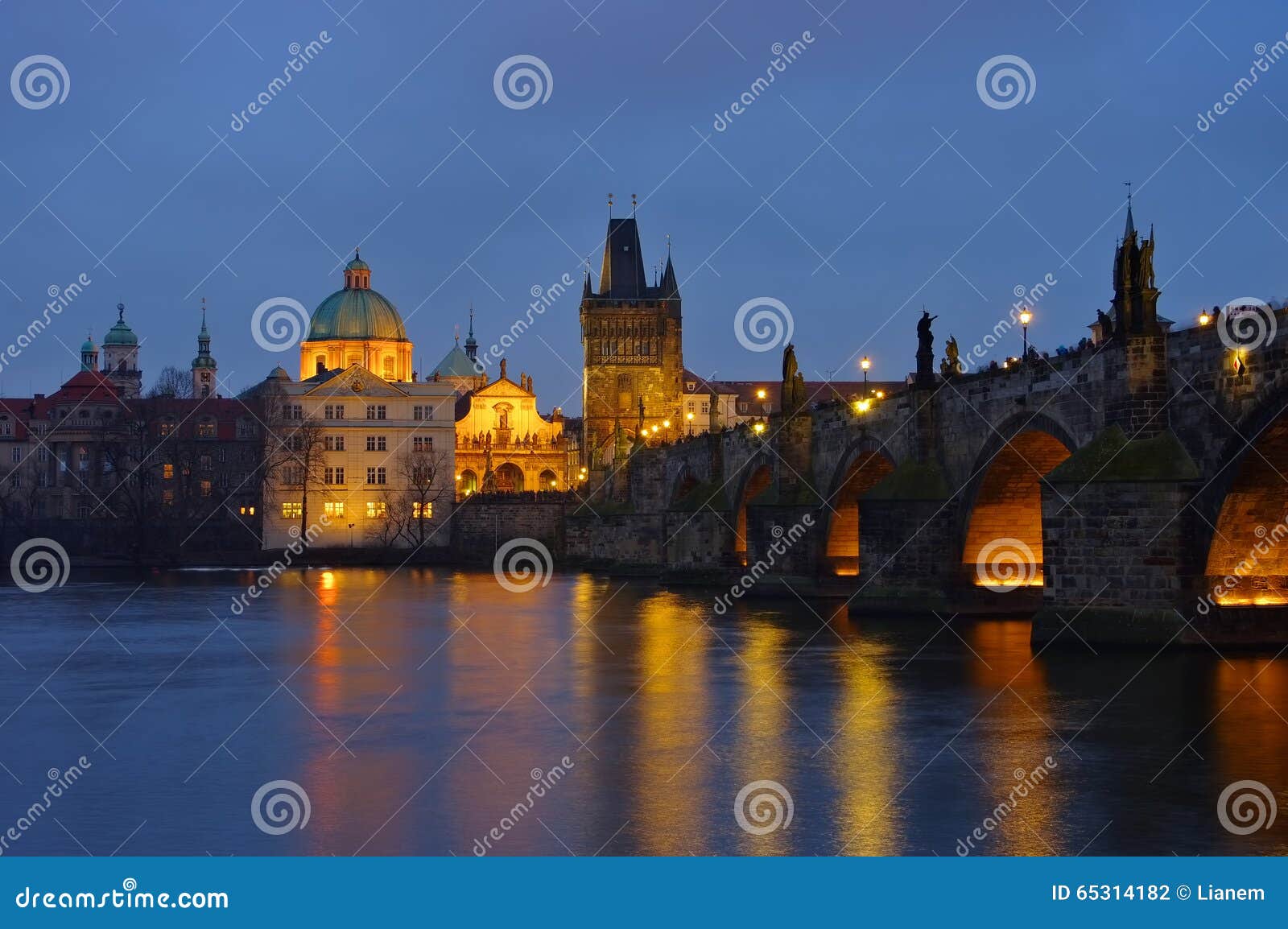 Prague Charles Bridge by Night Stock Photo - Image of tower, bridge ...