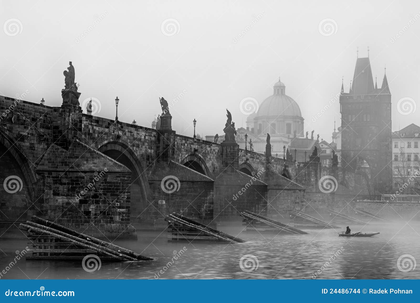 Prague Charles IV Bridge in Fog Stock Photo - Image of town, mist: 24486744