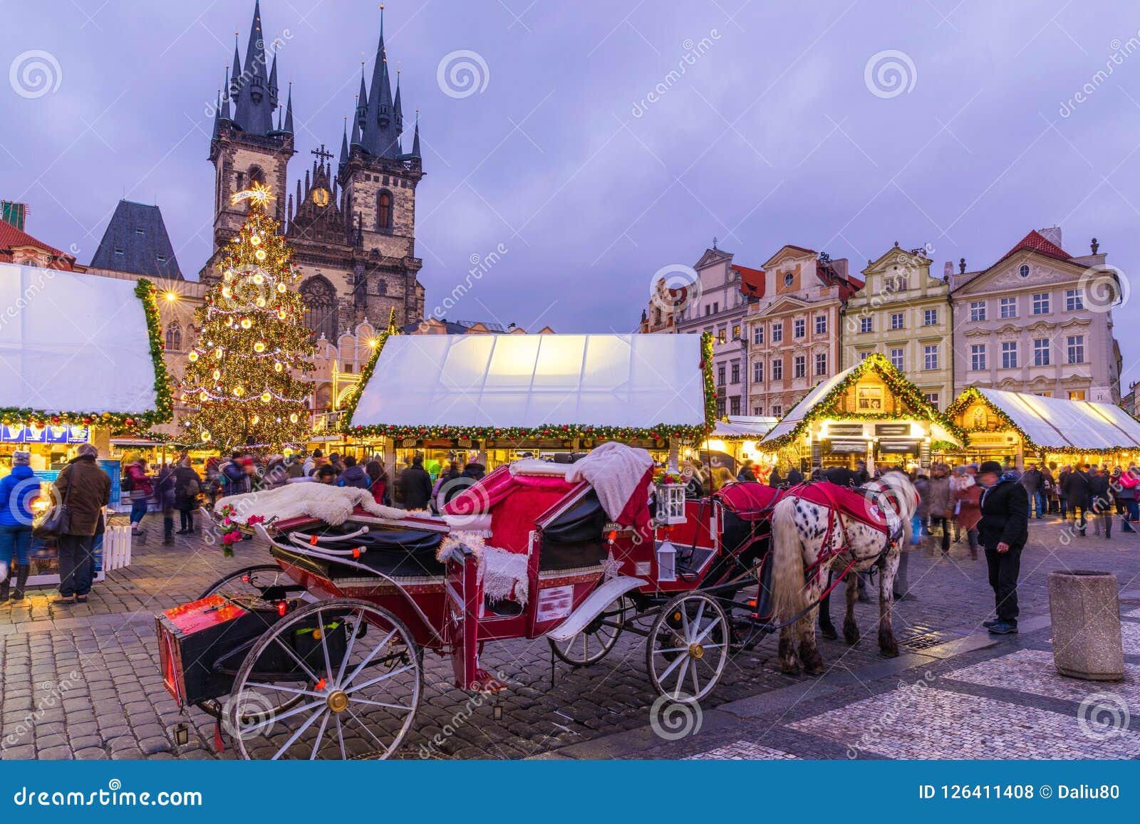 Prague Christmas Market on the Night in Old Town Square. Tyn Church ... Prague Christmas Market on the Night in Old Town Square. Tyn Church ...