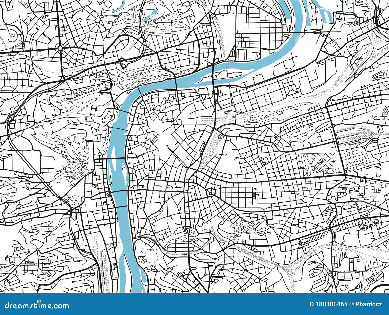 Black and White Vector City Map of Prague. Stock Vector - Illustration ...