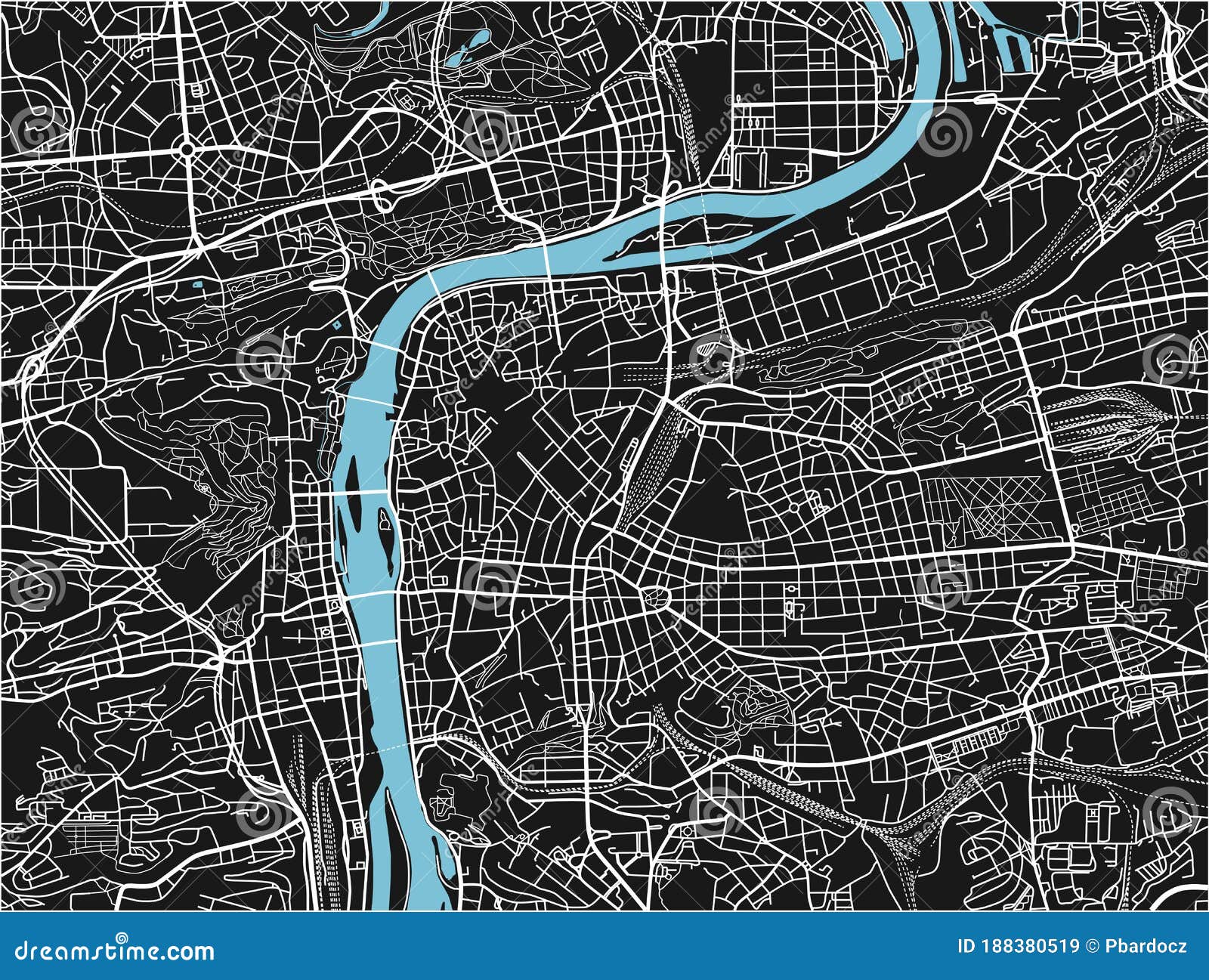 Black and White Vector City Map of Prague. Stock Vector - Illustration ...