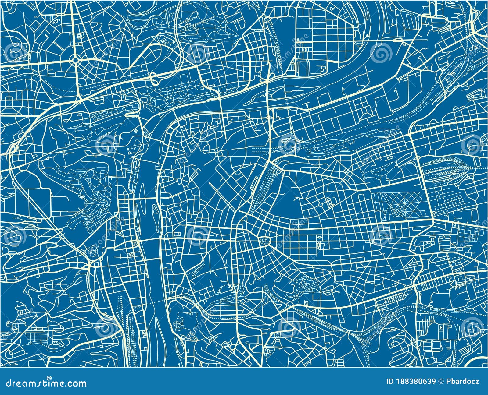Blue and White Vector City Map of Prague. Stock Vector - Illustration ...