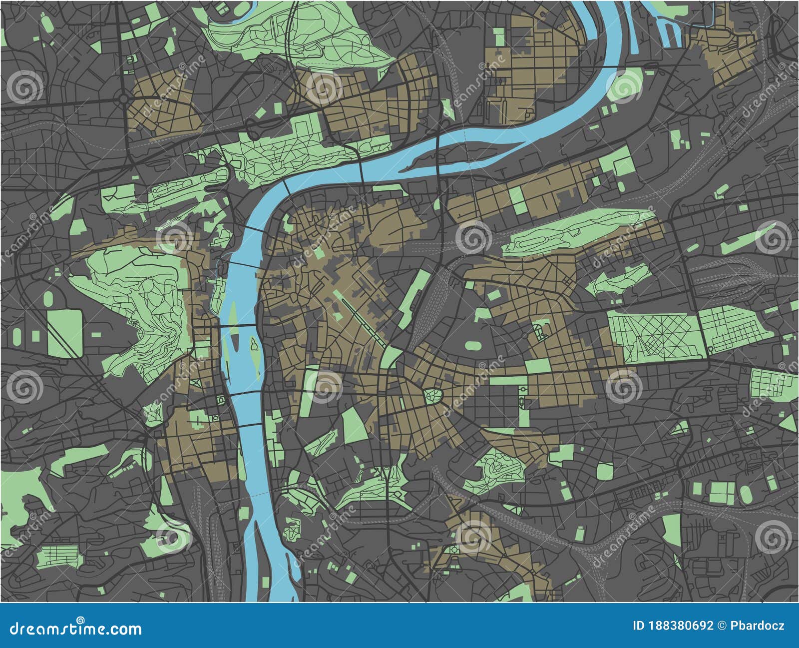 Prague Vector Map with Dark Colors. Stock Vector - Illustration of dark ...