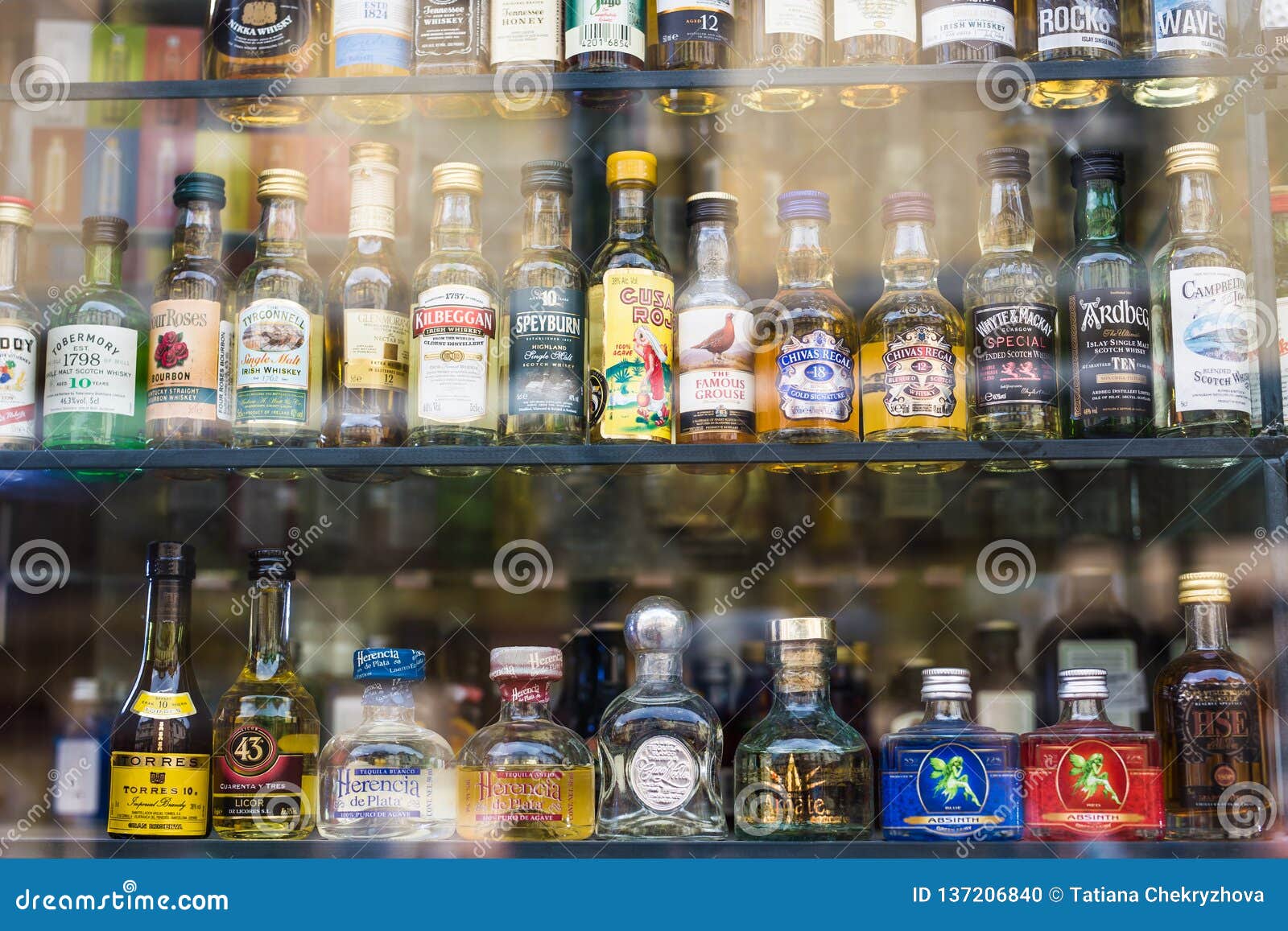 PRAGUE, CZECH REPUBLIC - MAY 30, 2017: a Variety of Small Alcoholic ...