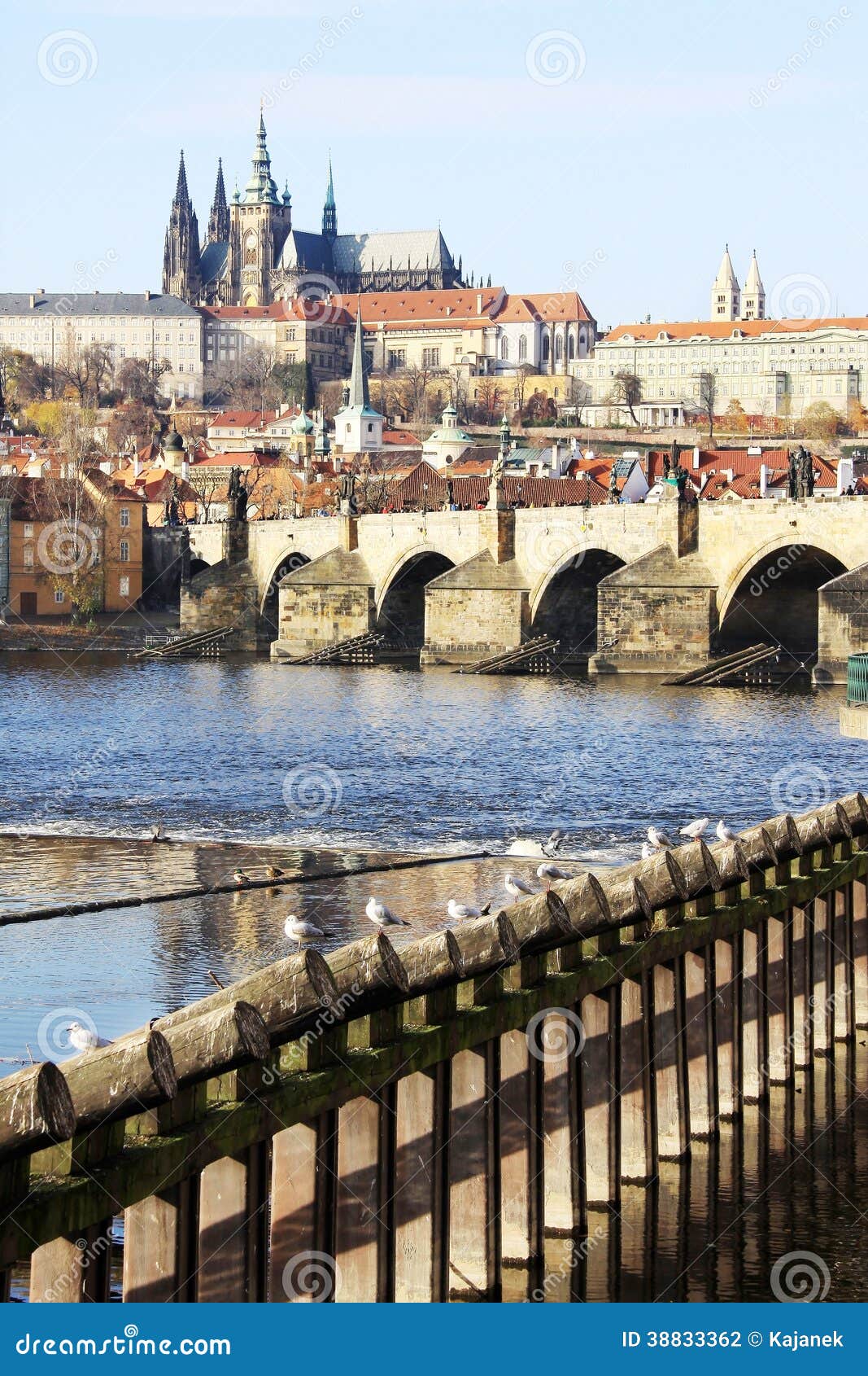 Prague Gothic Castle with Charles Bridge Stock Photo - Image of water ...