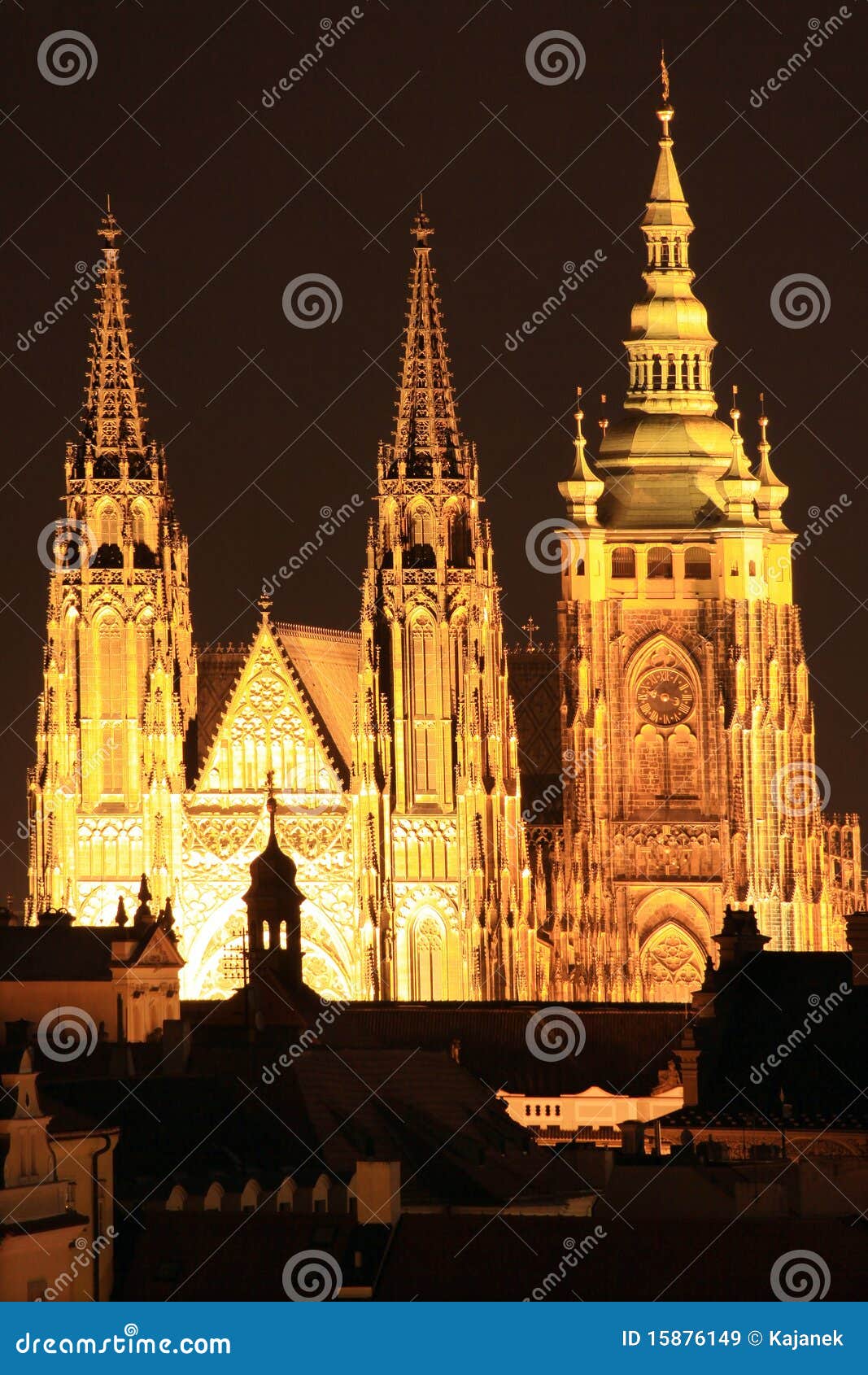Prague Gothic Castle in the Night Stock Image - Image of bright ...