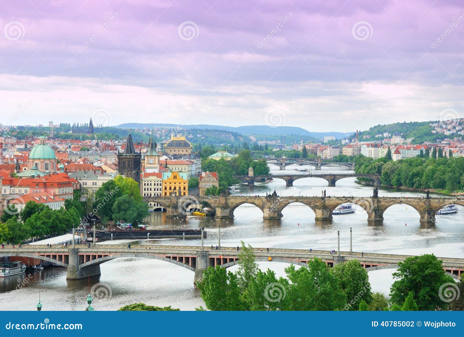 Prague and Its Multiple Bridges Across Vltava River Stock Photo - Image ...