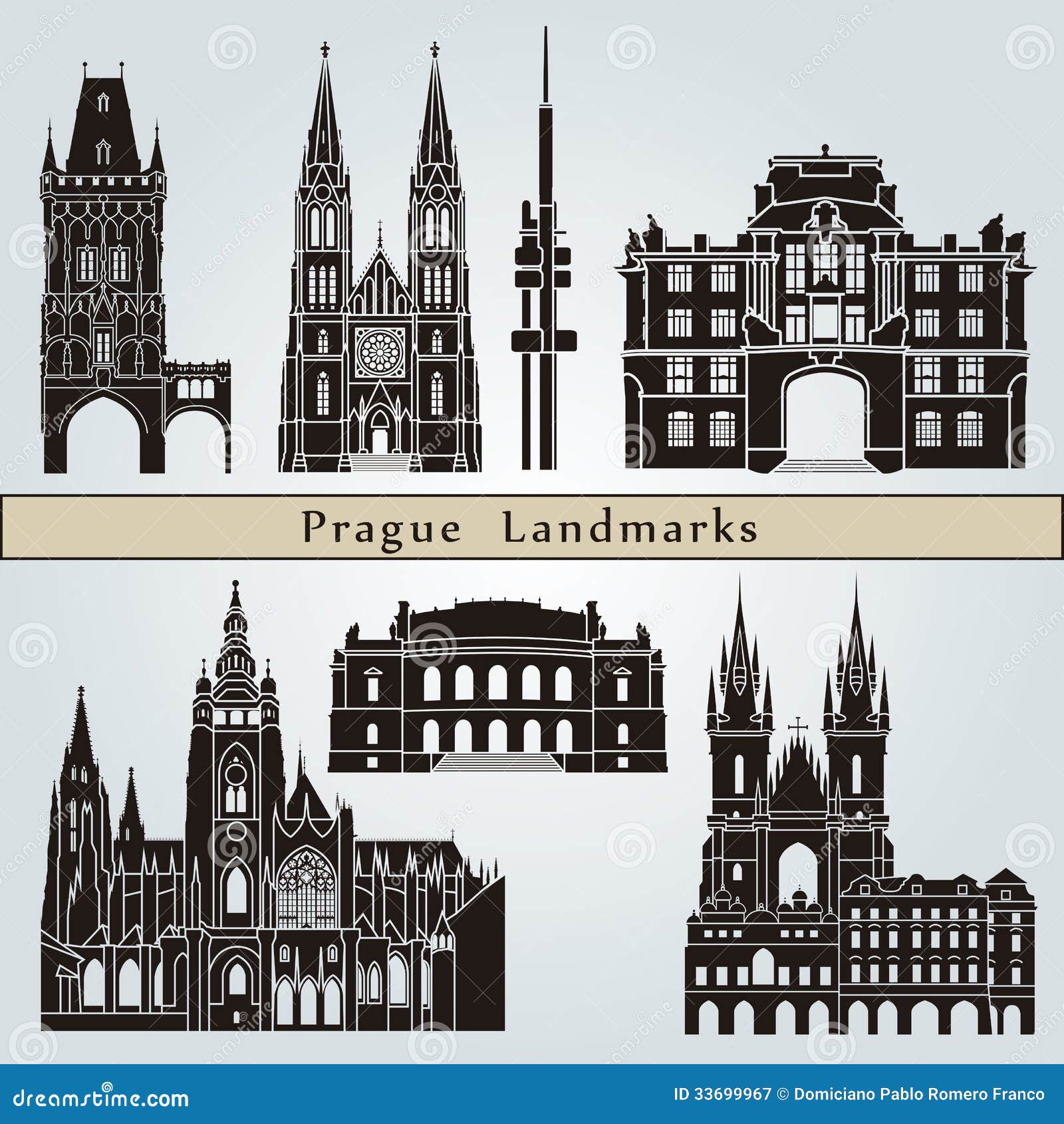 Prague Landmarks and Monuments Stock Vector - Illustration of urban ...